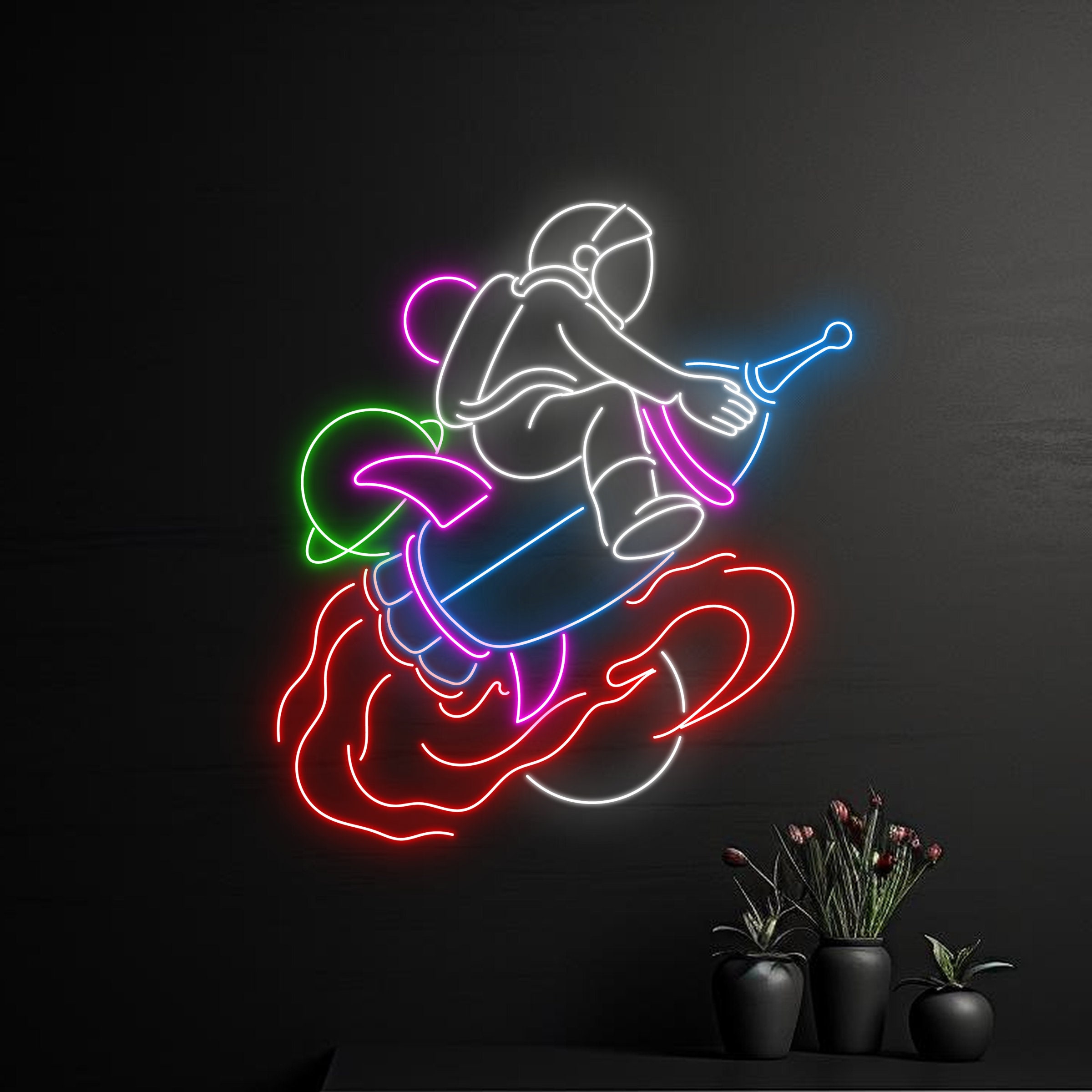 Astronaut Rocket Neon Sign, Spacecraft Astronaut Led Sign, Astronaut ...