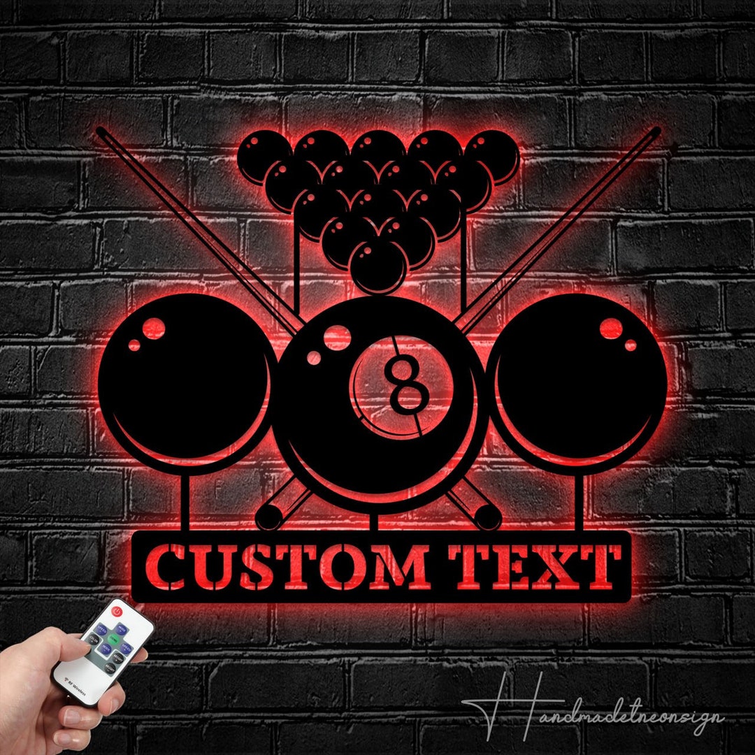 Custom Billiards Pool Hall Metal Wall Art LED Light - Personalized Pool ...