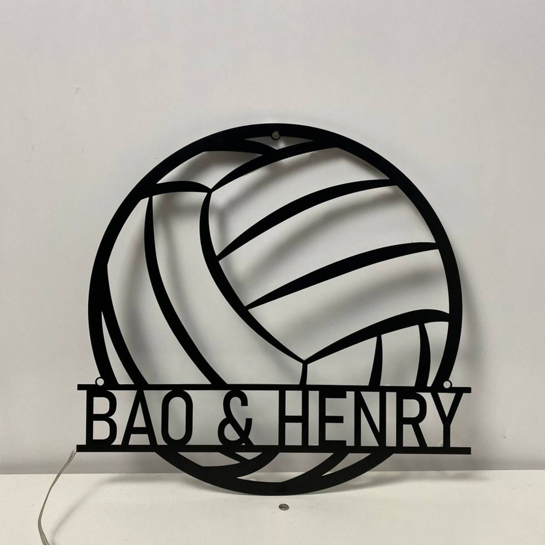 Custom Volleyball Ball Metal Wall Art LED Light, Personalized ...