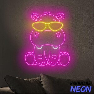 Hippopotamus Neon Sign, Hippo Led Sign, Hippo Led Light, Hippopotamus ...