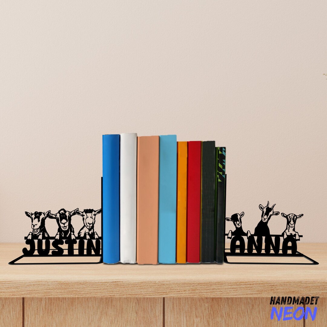 Custom Goat Metal Bookends, Cute Goat Farm Name Bookend, Goat Animal ...