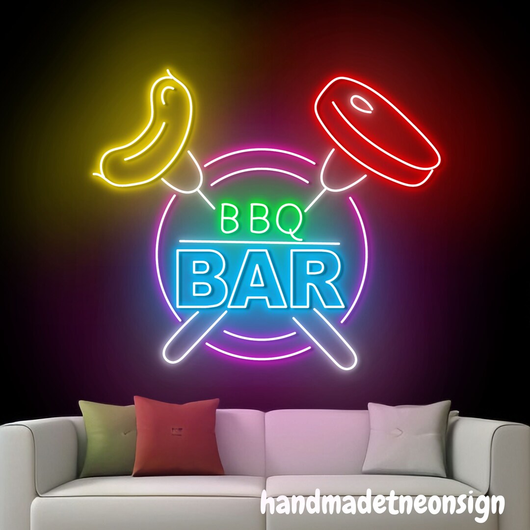 BBQ Bar Neon Sign, Barbecue Led Sign, Grill Meat Neon Light, Steak BBQ ...
