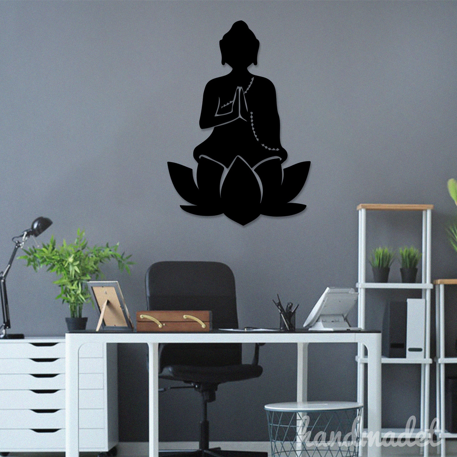 Custom Yoga Buddha on A Lotus Metal Wall Art LED Light, Buddhist ...