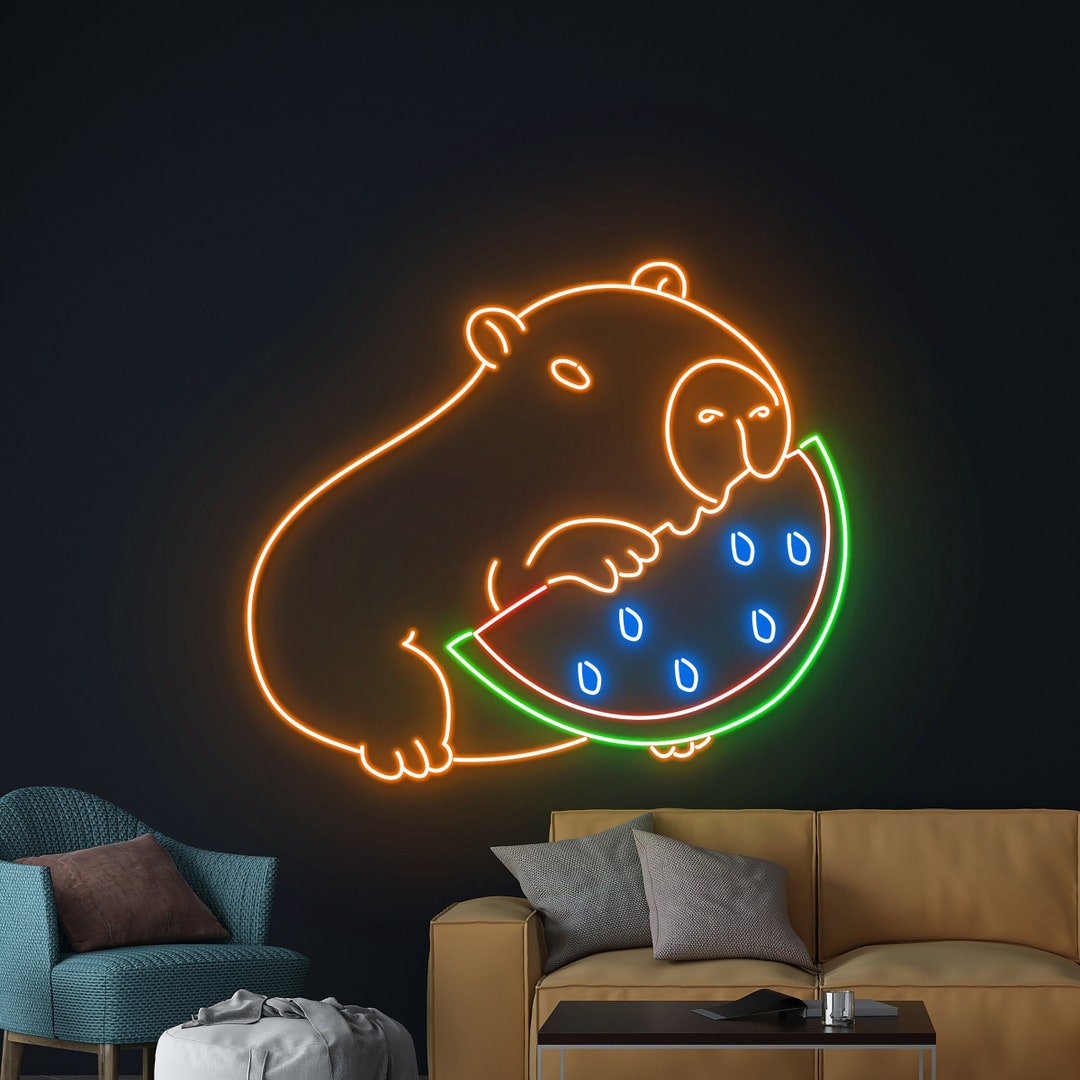 Capybara Eat Watermelon Neon Light, Capybara Eat Watermelon Led Light ...