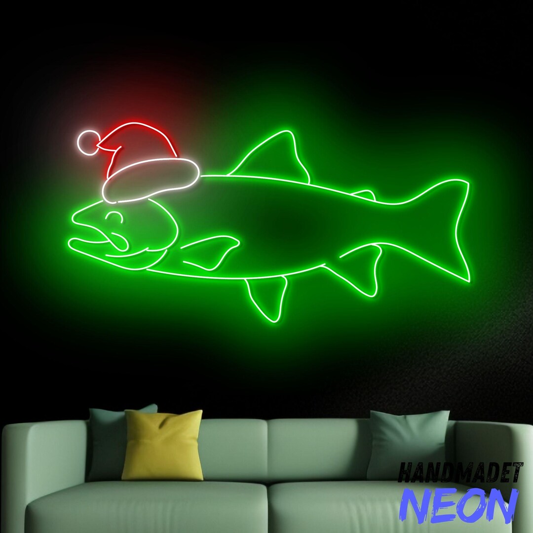 Salmon Christmas Hat Neon Sign Christmas Salmon Led Sign, Salmon Led ...