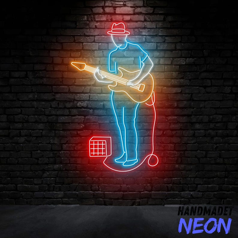 Man Rock Band Neon Sign, Guitarist Led Sign, Guitar Artist Neon Light ...