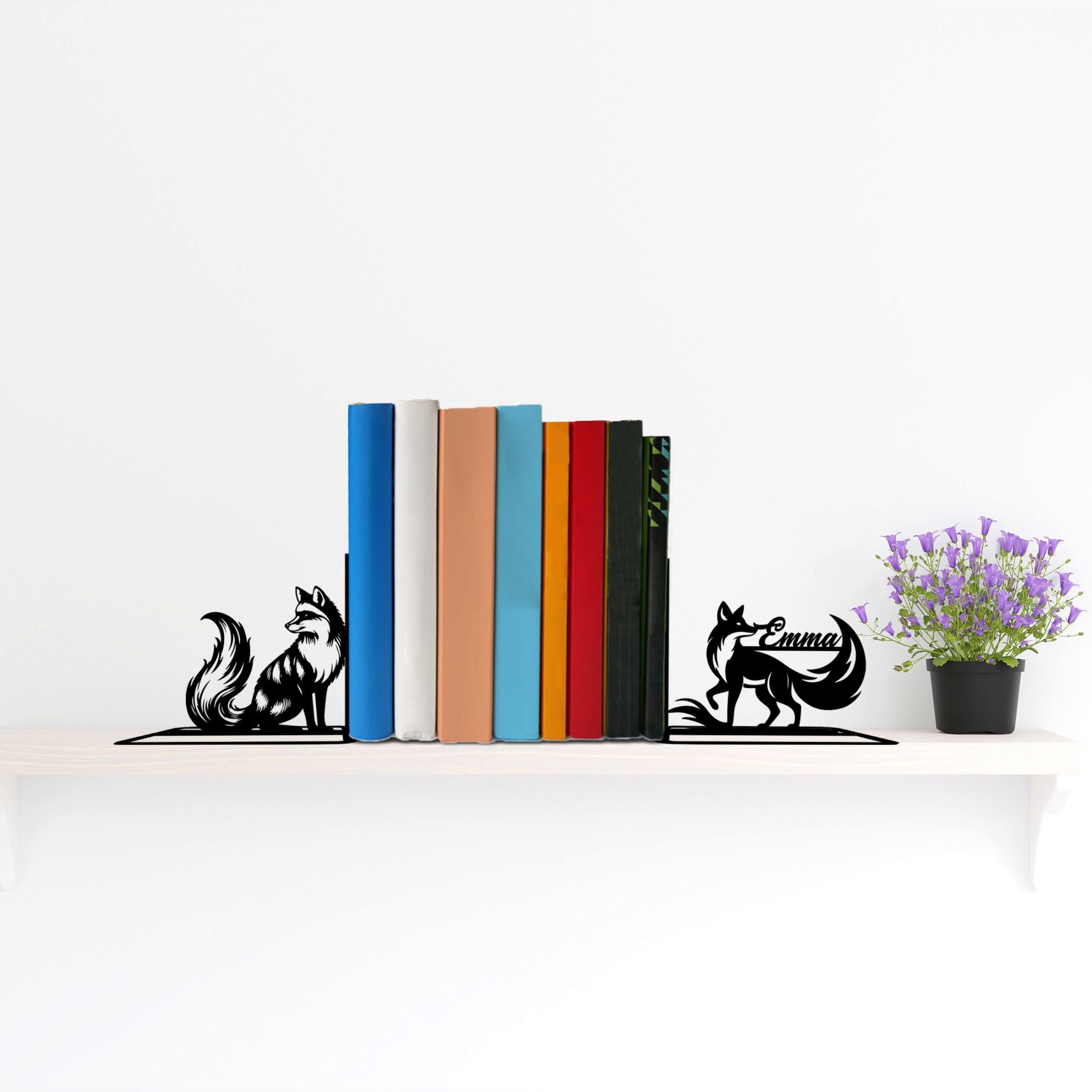 Custom Fox Metal Bookends Foxes Name Bookend, Fox Table Sign, Bookshelf ...