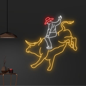 Custom Rodeo Neon Sign, Cowboy Rides Bull Neon Light, Bull Riding Led ...