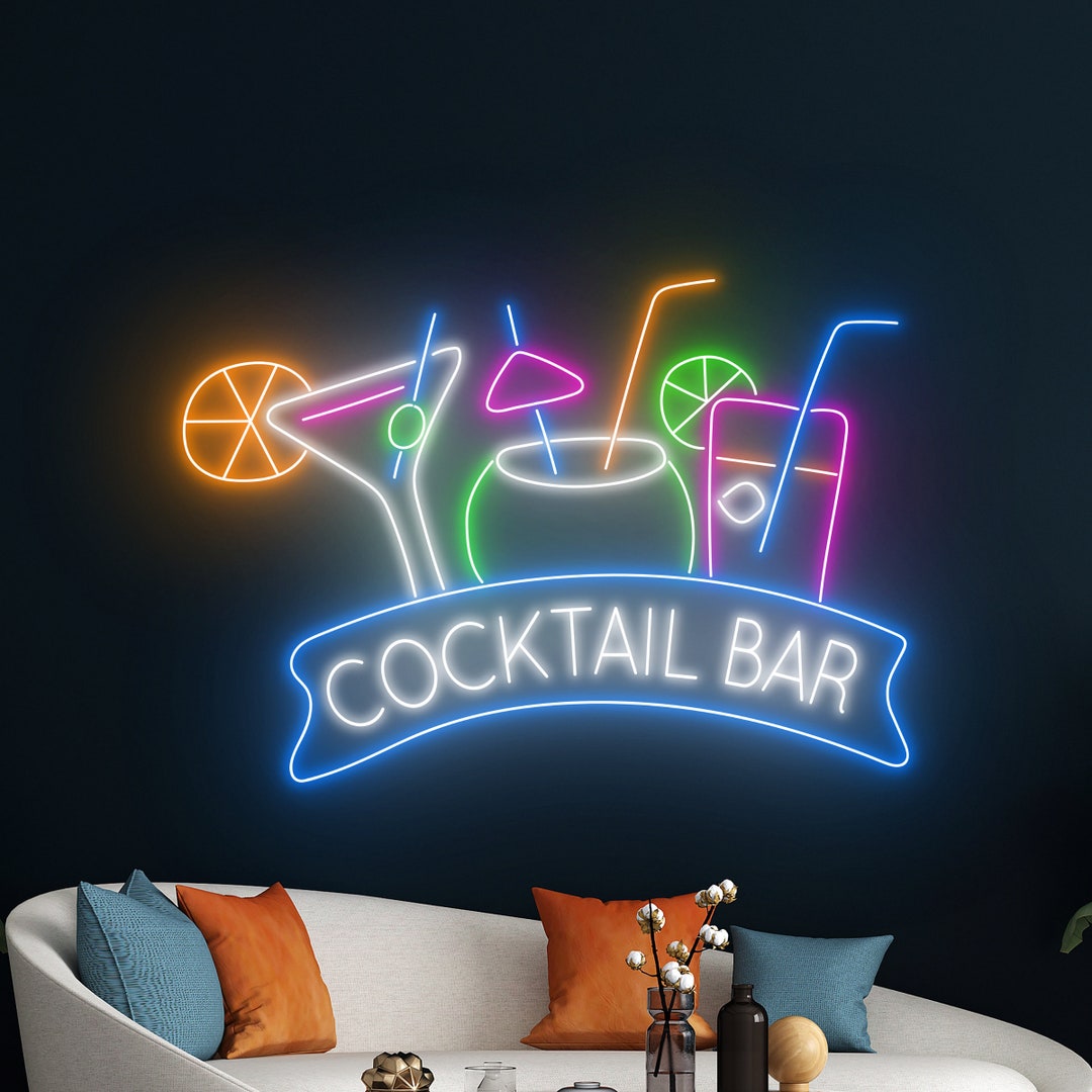 Cocktail Bar Neon Sign, Bar Logo LED Light, Juice Fresh Fruit Neon ...