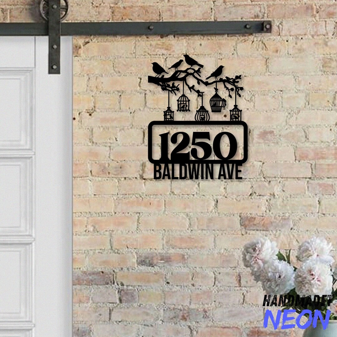 Personalized Bird House Number Metal Sign, Bird Home Number Metal Wall ...