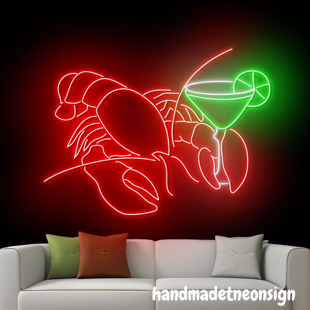 Lobster With Martini Neon Sign, Martini Led Sign, Lobster With Cocktail ...