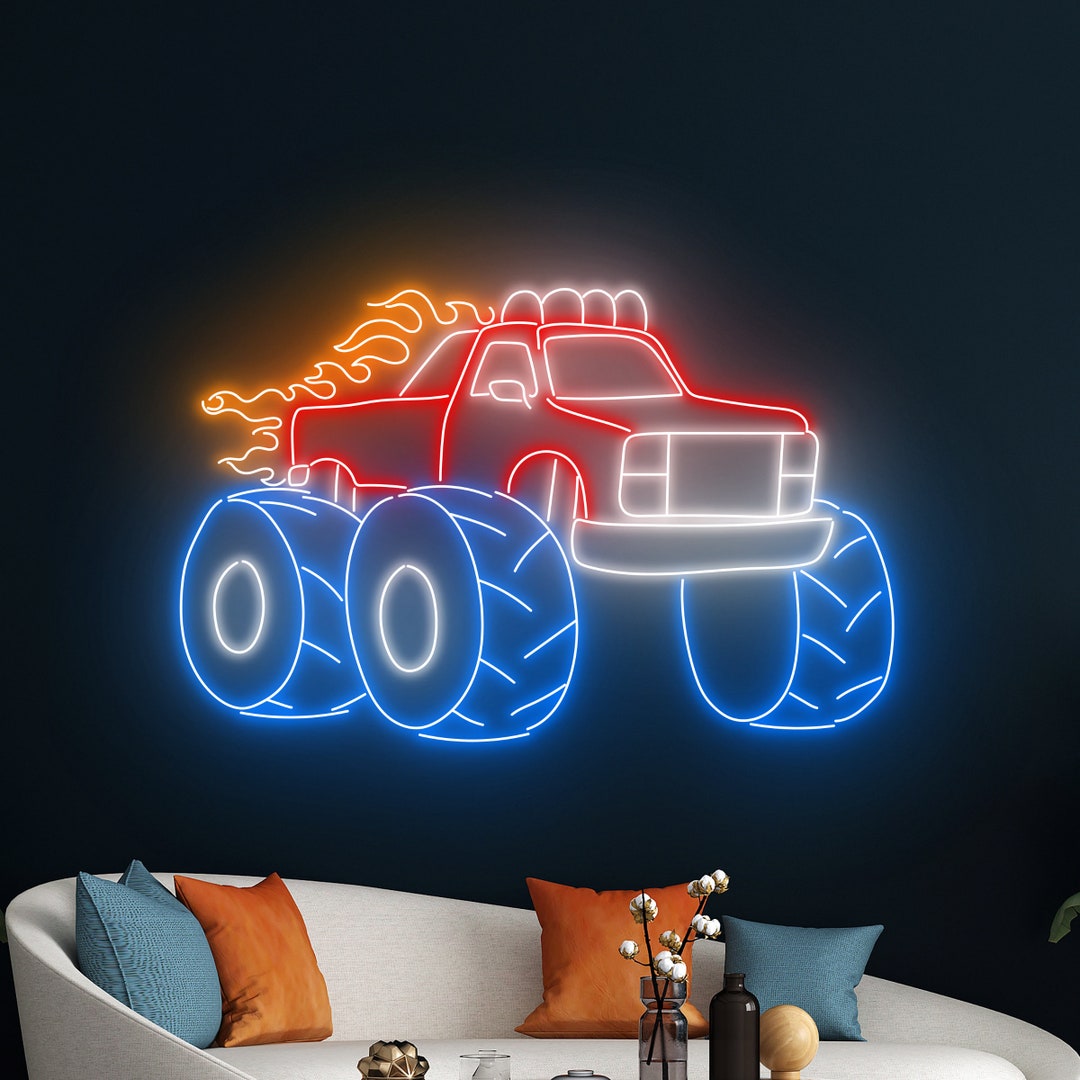 Monster Truck Neon Sign, Truck Fire Led Sign, Custom Truck Led Light ...