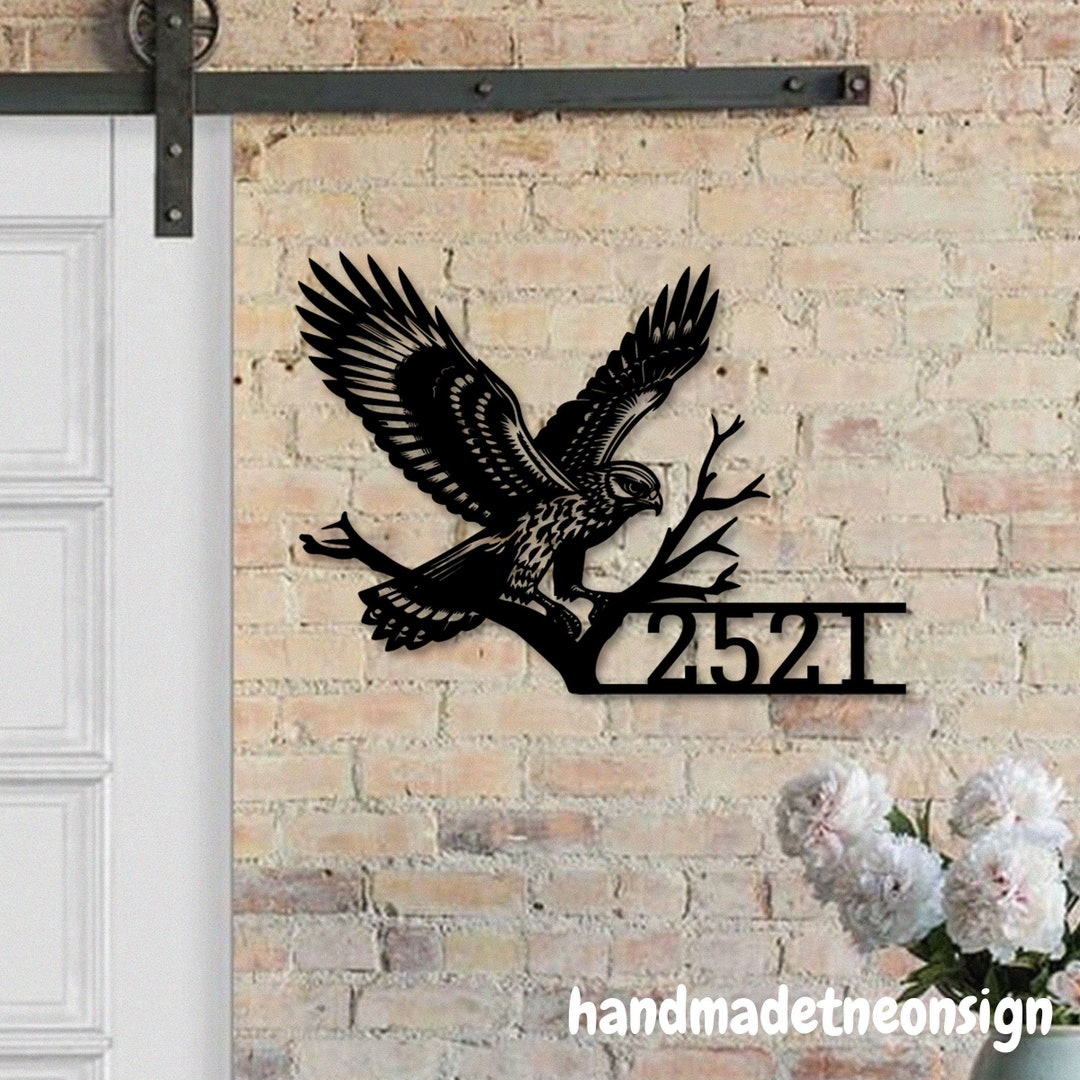 Personalized Hawk House Number, Hawk Bird Home Number Metal Wall Sign ...