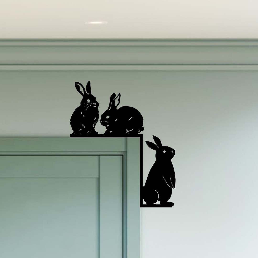 Personalized Rabbits Door Corner Metal Wall Art, Rabbit Metal Sign Door ...