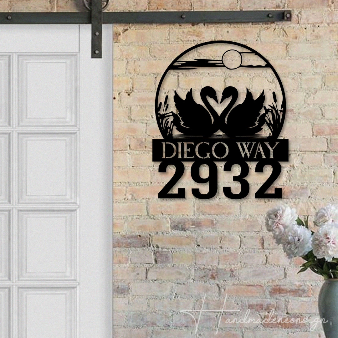 Personalized Couple Swan House Number, Custom Swan Home Number Metal ...