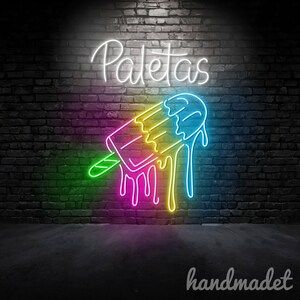 Paletas Neon Wall Sign, Ice Cream Fruit Led Wall Sign, Ice Cream Stick ...