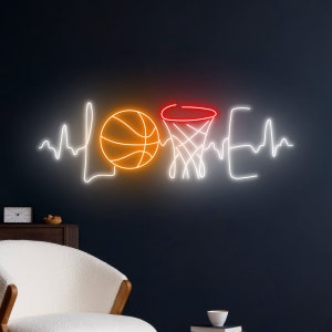 Love Basketball Heartbeat Neon Sign, Basketball Neon Light, Basketball ...