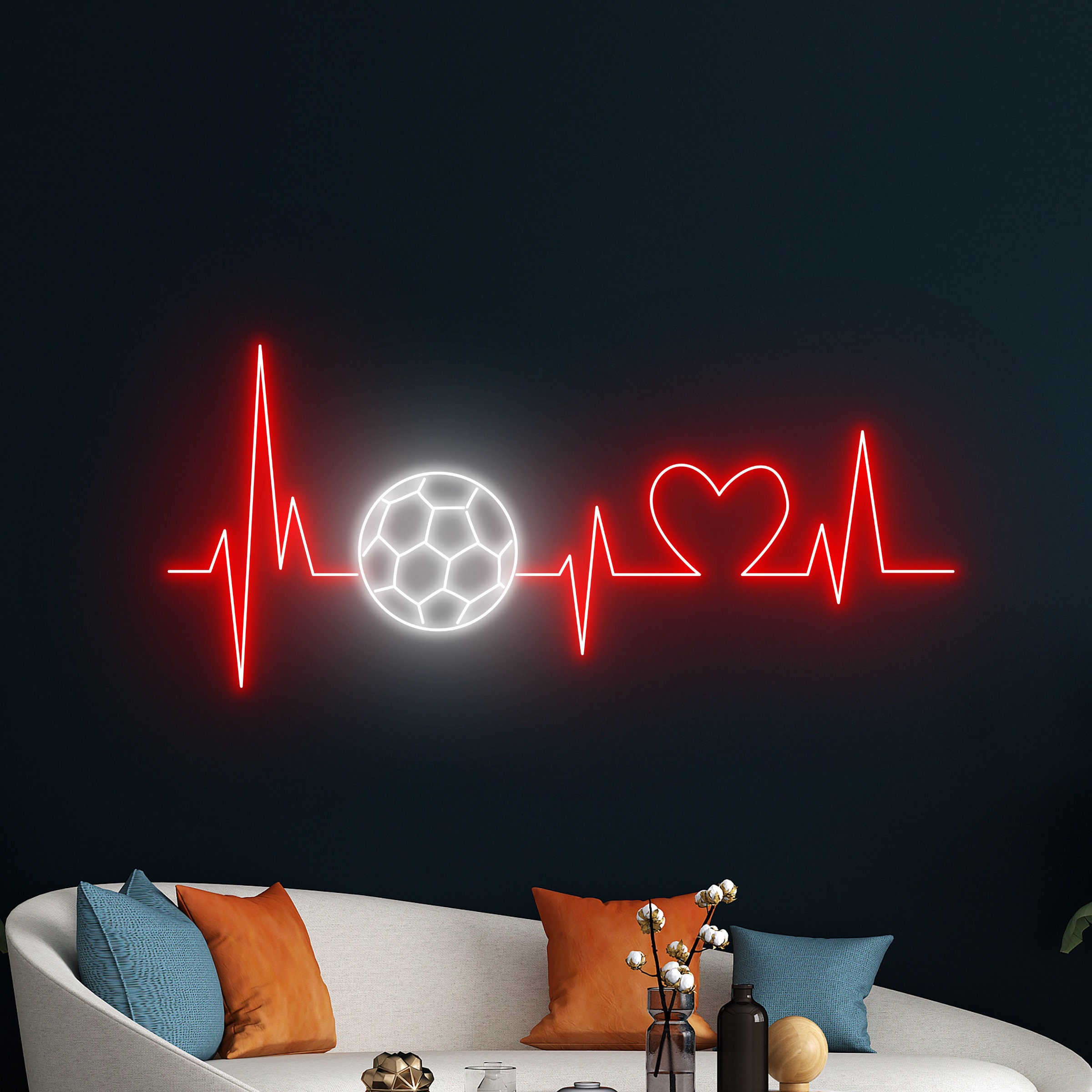 Soccer Ball Heartbeat Neon Sign, Soccer Ball Neon Light, Soccer Lover ...