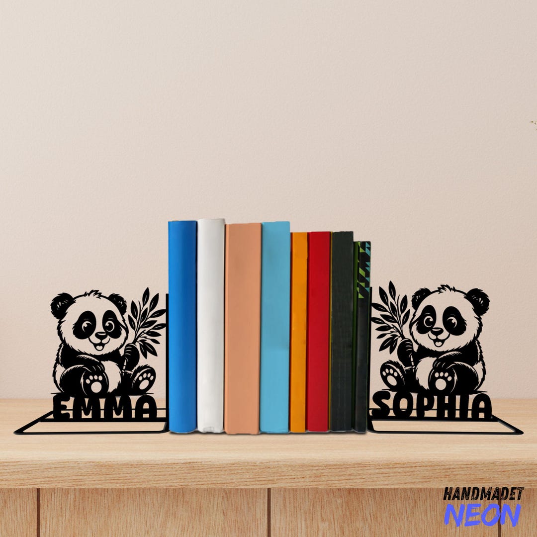 Custom Baby Panda Metal Bookends, Cute Panda Name Bookend, Panda Animal ...
