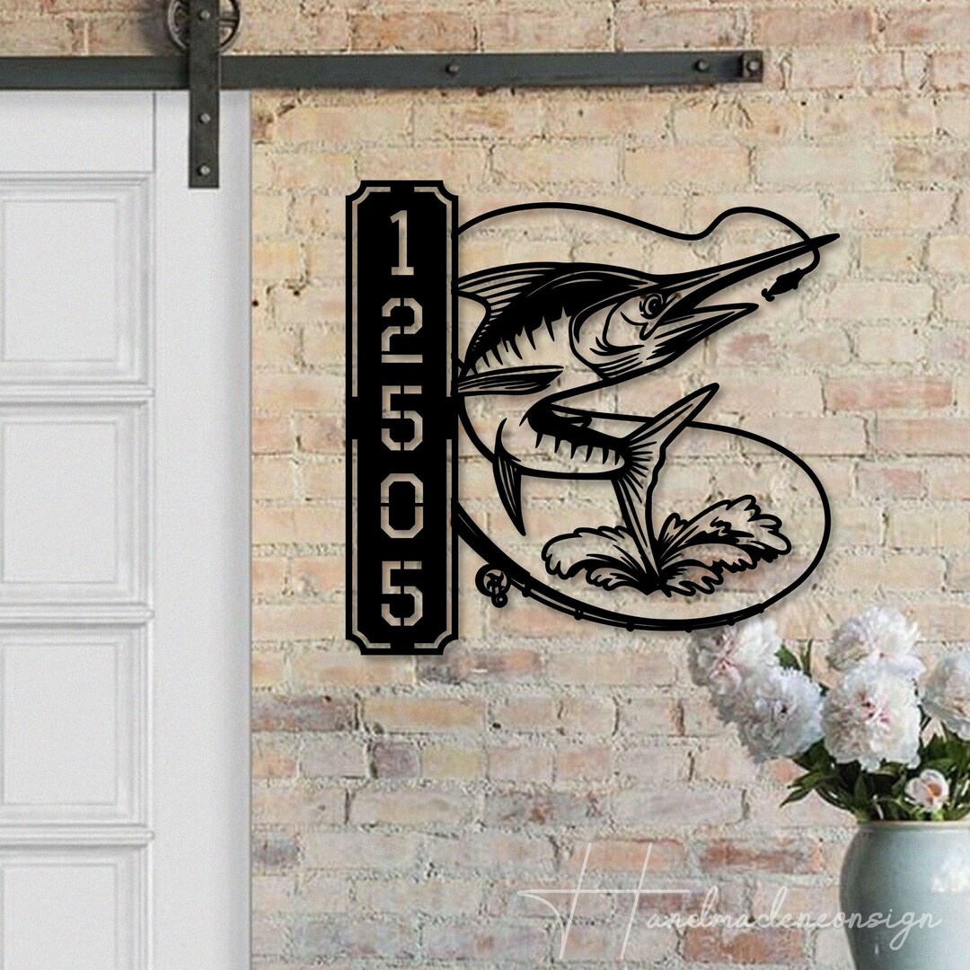 Personalized Marlin Fish House Number, Fishing Home Number Metal Wall ...