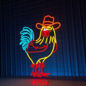 Custom Cowboy Rooster Neon Light, Cowboy Chicken Led Light, Rooster ...