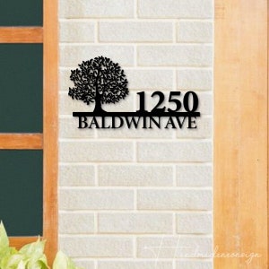 Personalized Tree House Number, Green Tree Home Number Metal Wall Sign ...