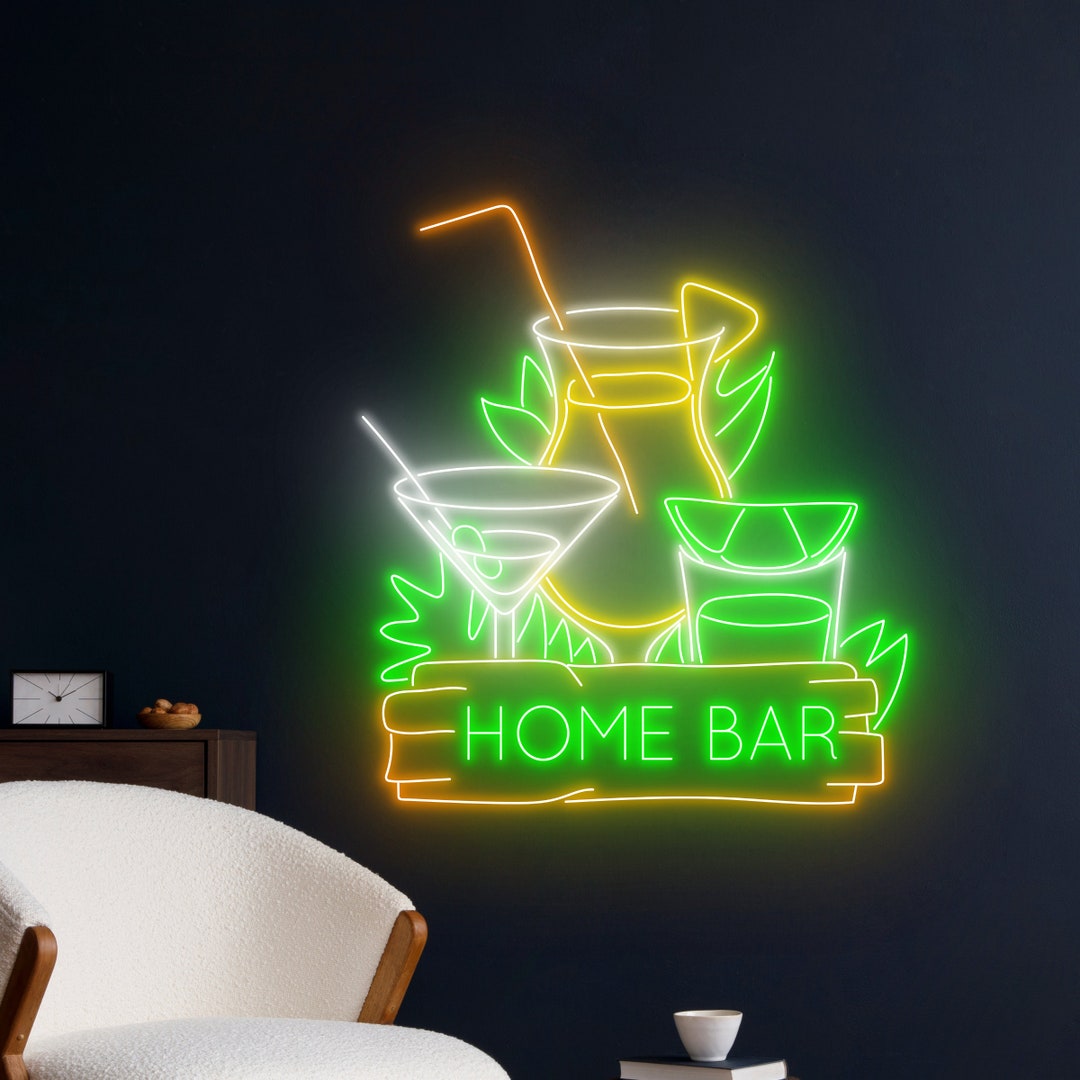 Home Bar Neon Sign, Bar Logo LED Light, Cocktail Wine Bar Neon Light ...