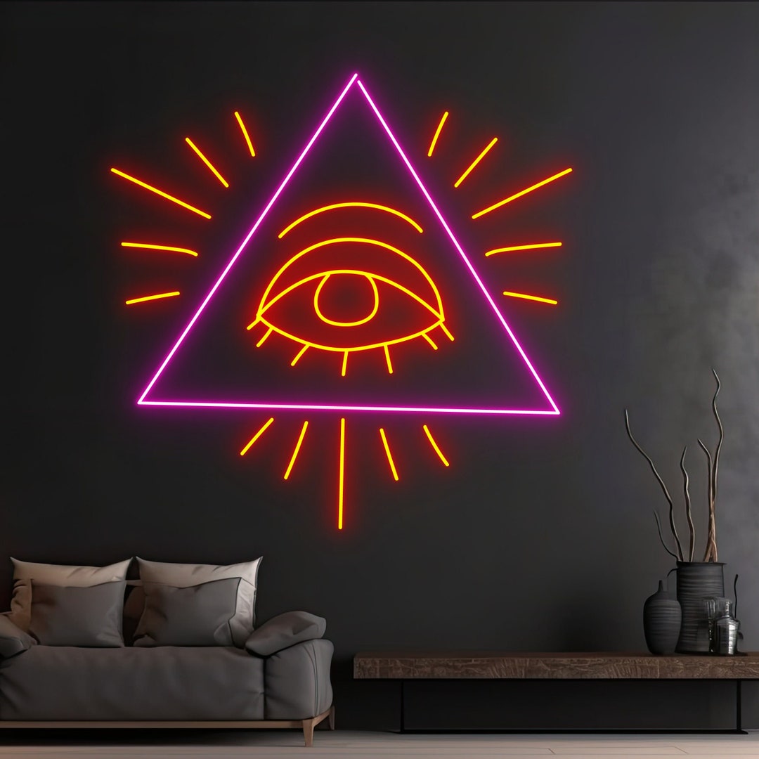 Custom Eye in Triangle Neon Sign, Eye in Pyramid LED Sign, Eye of God ...