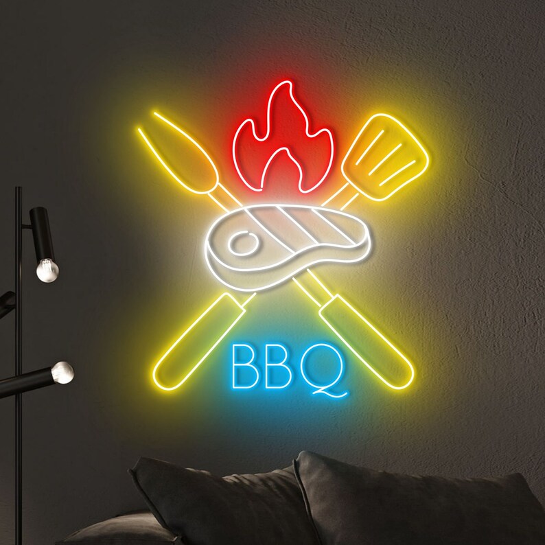 BBQ Neon Wall Sign, Barbecue Neon Wall Light, Steak Butcher Led Wall ...