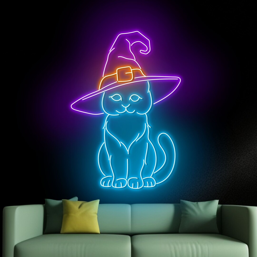 Cat Halloween Neon Sign, Witch Halloween Led Sign, Witch Cat Light, Cat ...