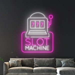 777 Slot Machine Neon Sign, Lucky Slot Machine Led Sign, Game Player ...