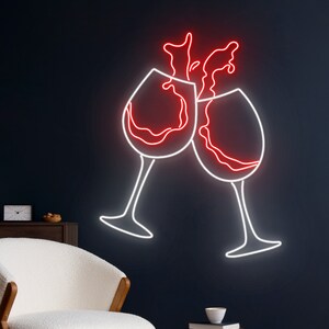 Wine Cheers Neon Light, Wine Neon Sign, Wine Glass Led Light, Drinking ...