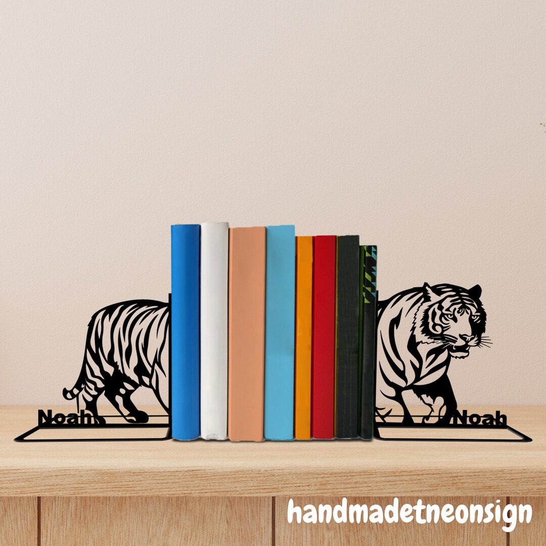 Custom Tiger Metal Bookends Tiger Name Bookend, Tiger Table Sign ...