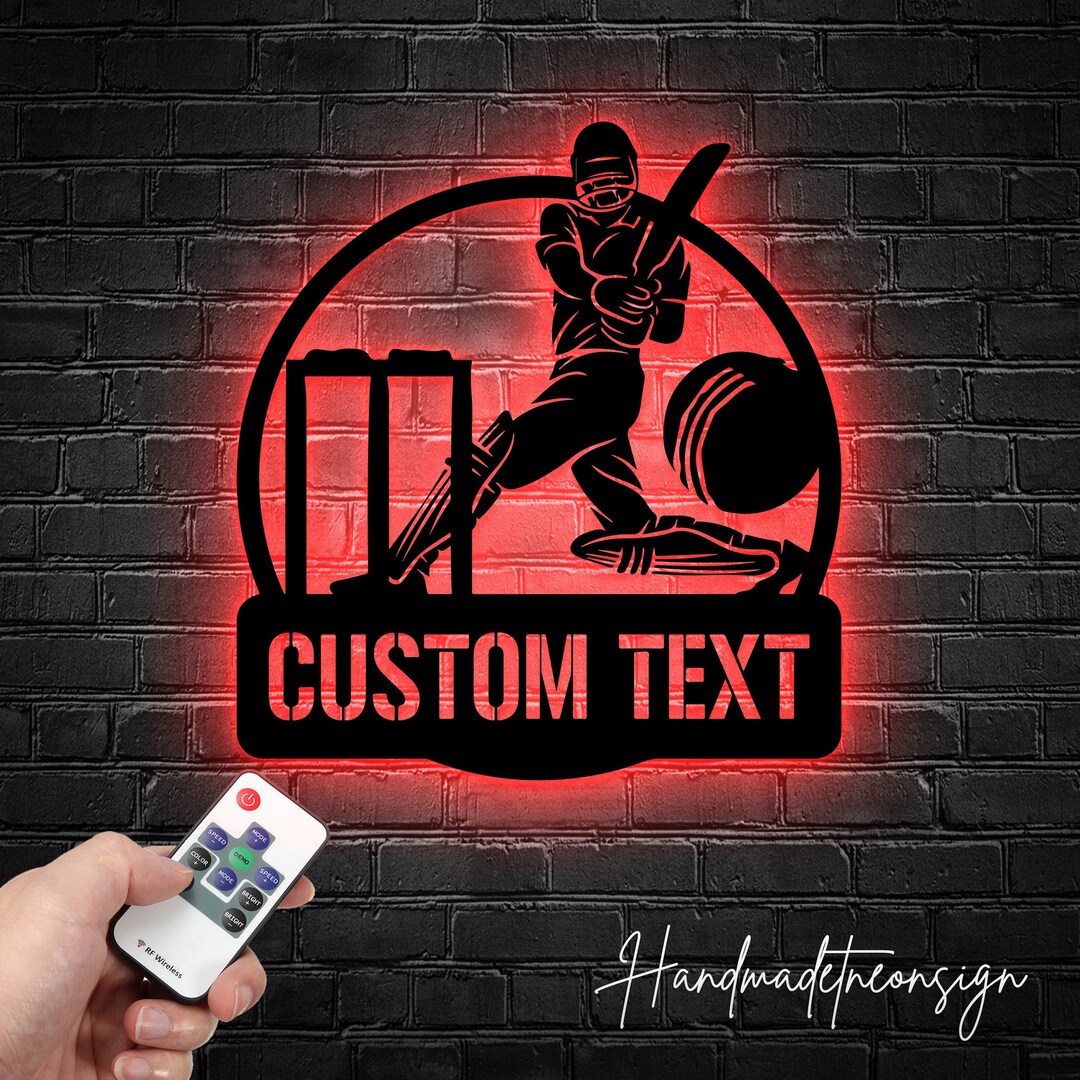 Custom Cricket Metal Wall Art LED Light - Personalized Cricket Player ...