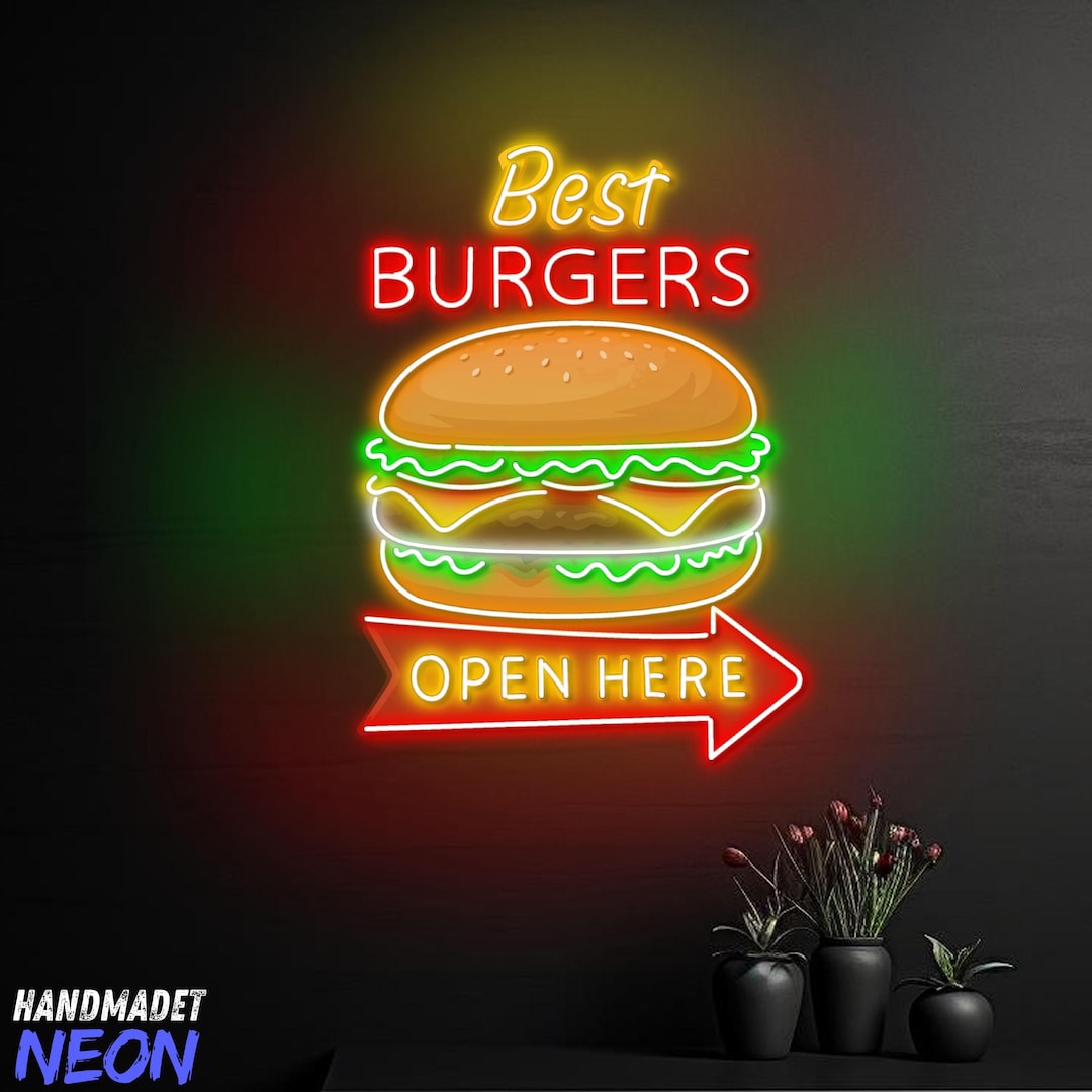 Burger Neon Sign, Hamburger Led Light, Custom Neon Sign, Fast Food Neon ...