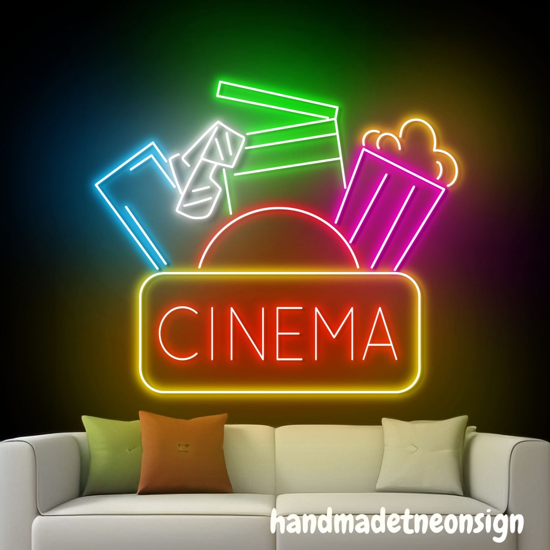 Cinema Neon Sign, Cinema Led Sign, Popcorn Neon Light, Cinema Theater ...