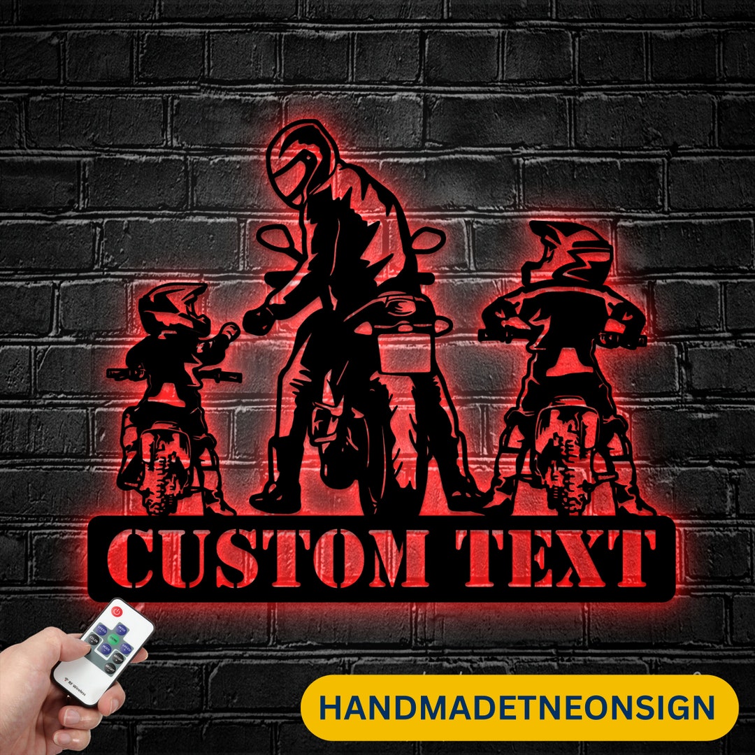Custom Son Father Daughter Motocross Biker Metal Wall Art LED Light ...
