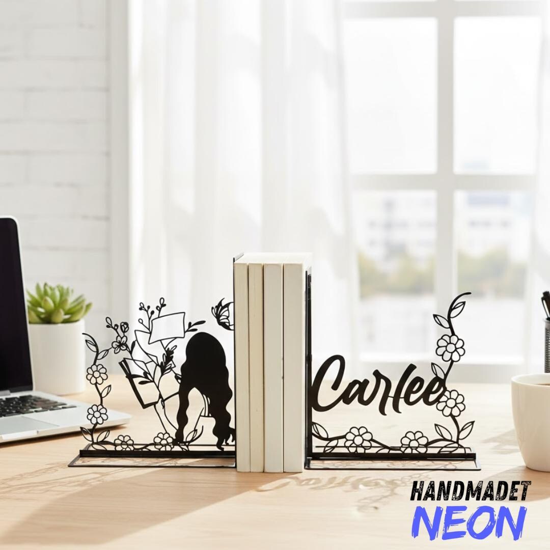 Personalized Girl Reading Book Metal Bookends, Custom Name Bookends ...
