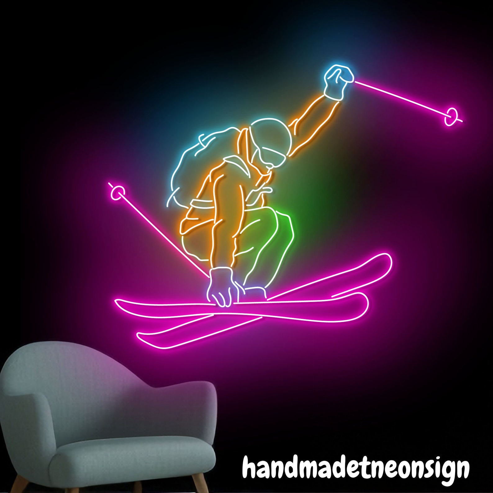 Man Skiing Neon Sign, Man Skiing Led Sign, Man Skiing Neon Light ...