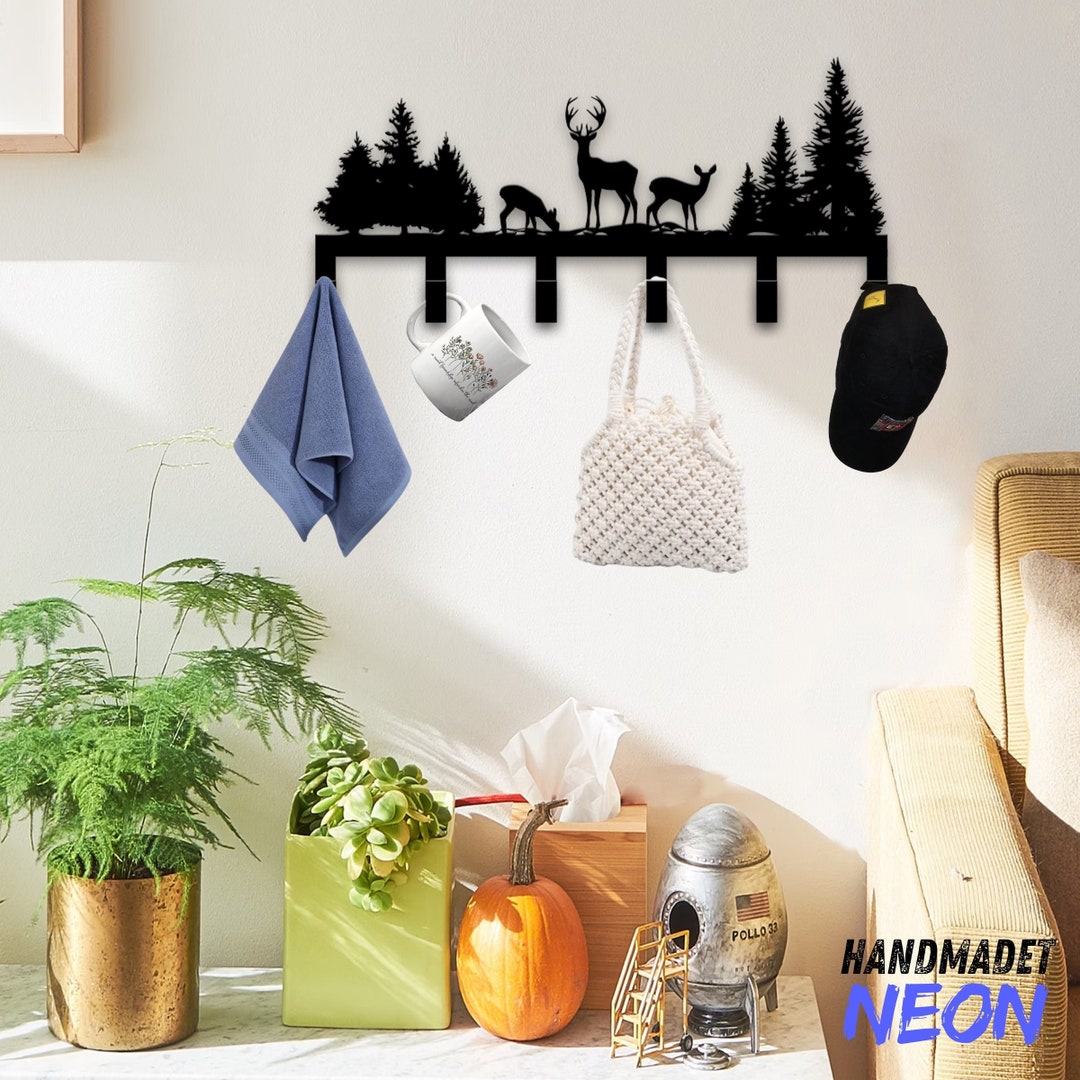 Custom Deer Forest Coat Rack Wall Hanger, Deer Metal Wall Hooks, Deer ...