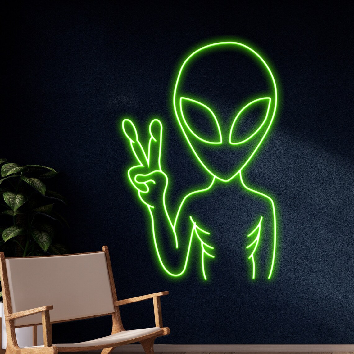 Alien Peace Hand Neon Sign, Peace Hand Alien Led Sign, Alien Neon Light ...