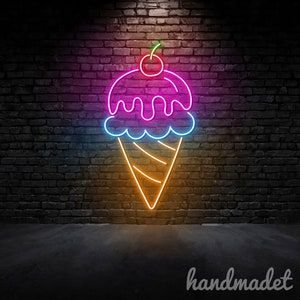 Ice Cream Neon Sign, Ice Cream Cone Led Sign, Ice Cream Neon Light, Ice ...