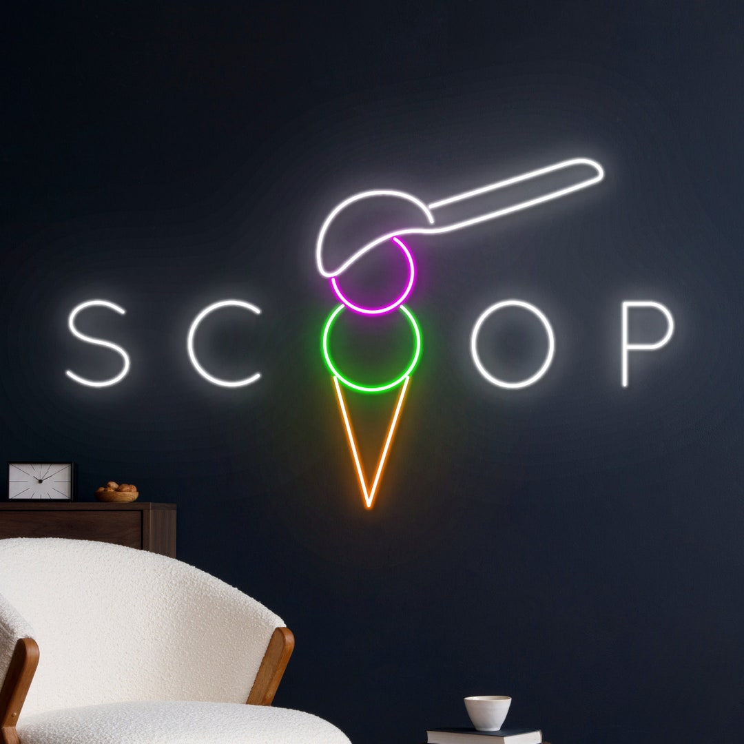 Scoop Ice Cream Neon Sign, Ice Cream Neon Light, Ice Cream Cone LED ...