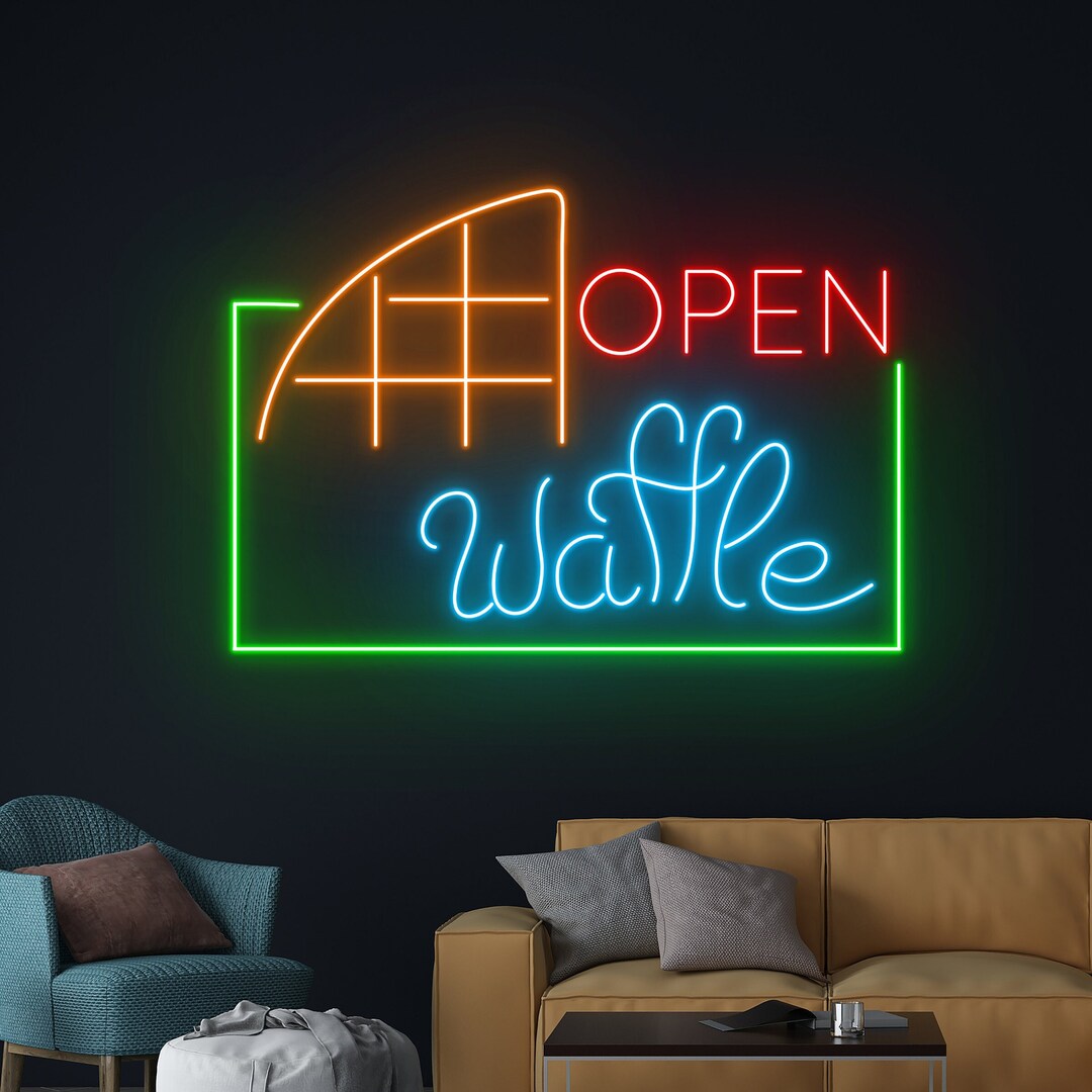 Waffle Open Neon Sign, Open Waffle Led Sign, Waffles Led Light, Custom ...