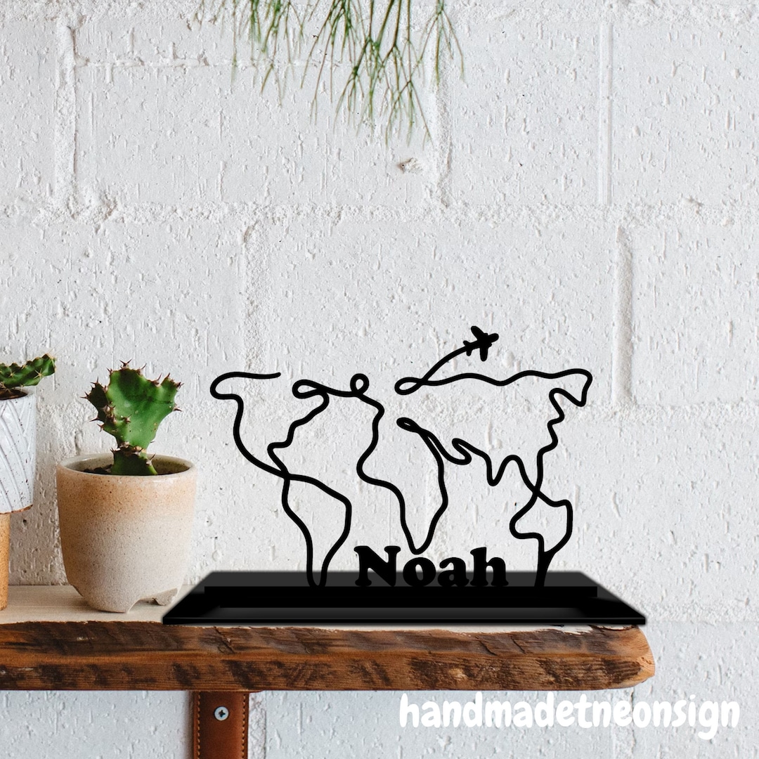 Custom World Map Table Decor, Airplane Flying Metal Shelf Decor Home ...