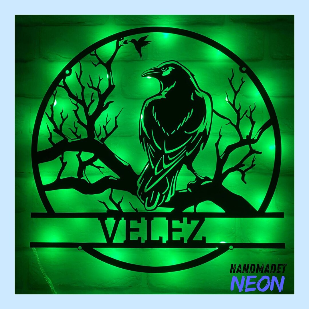 Personalized Raven on Branch Metal Sign, Raven Bird Metal Light, Raven ...
