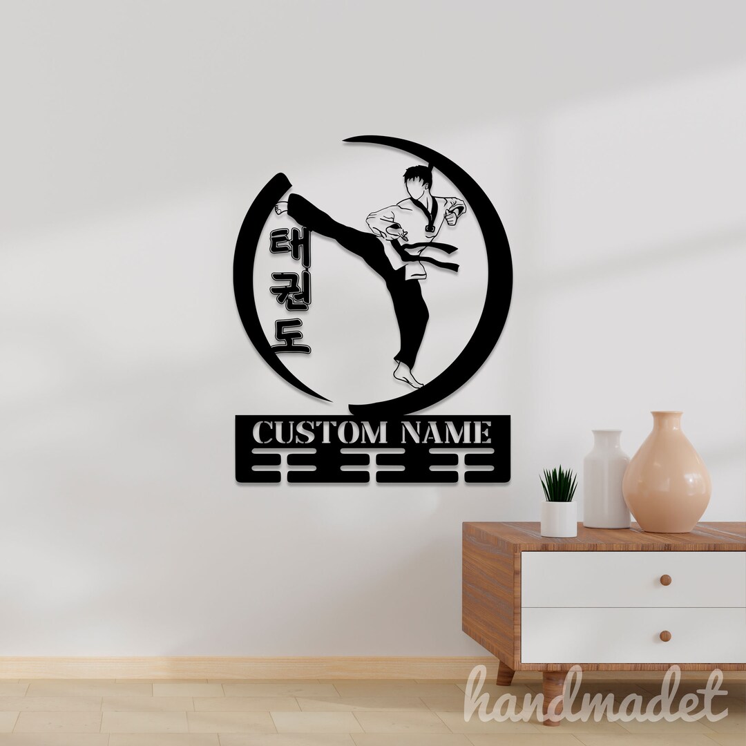 Custom Taekwondo Medal Hanger Metal Wall Art LED Light, Taekwondo Metal ...