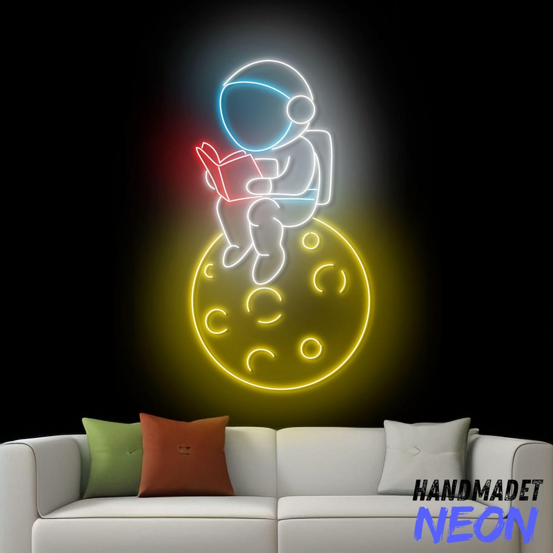 Astronaut Reading Book Neon Sign, Astronaut Planet Led Sign, Bookworm ...
