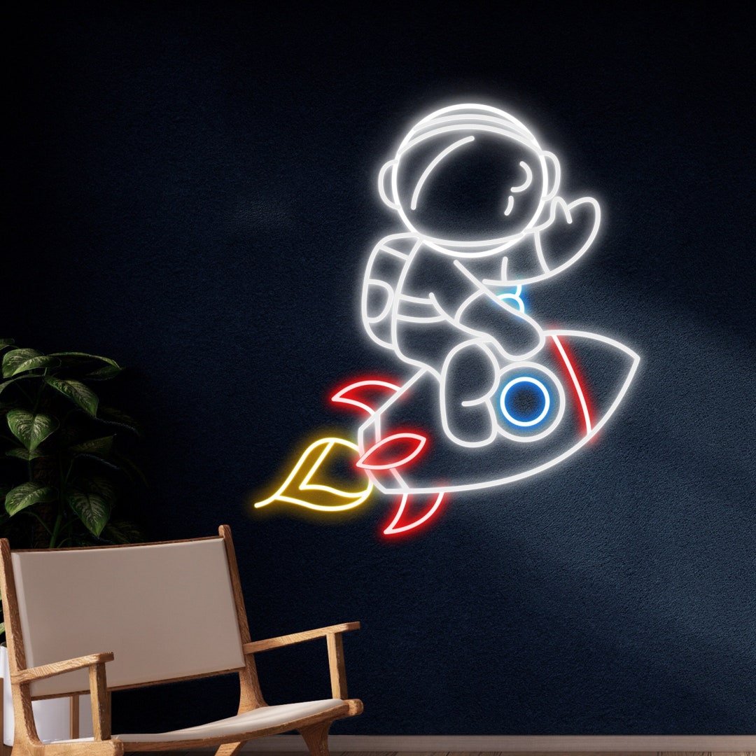 Astronaut Rocket Neon Sign, Spacecraft Astronaut Led Sign, Astronaut ...