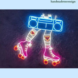 Custom Roller Skate Boombox Neon Sign, Rolling Skate Tape Recorder Led ...